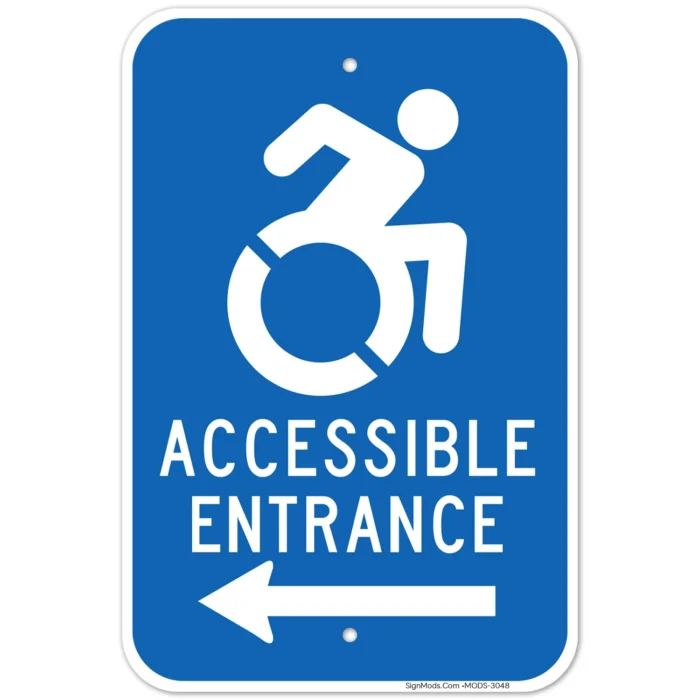 New York Handicap Parking Sign, Accessible Entrance Left Arrow With ...