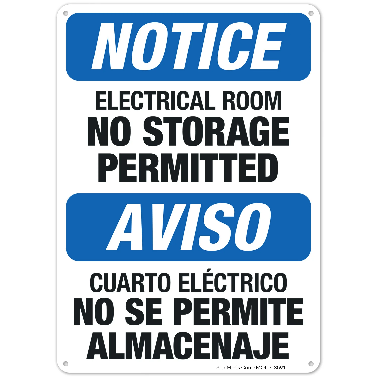 Electrical Room No Storage Permitted Bilingual Sign, OSHA Notice Sign ...