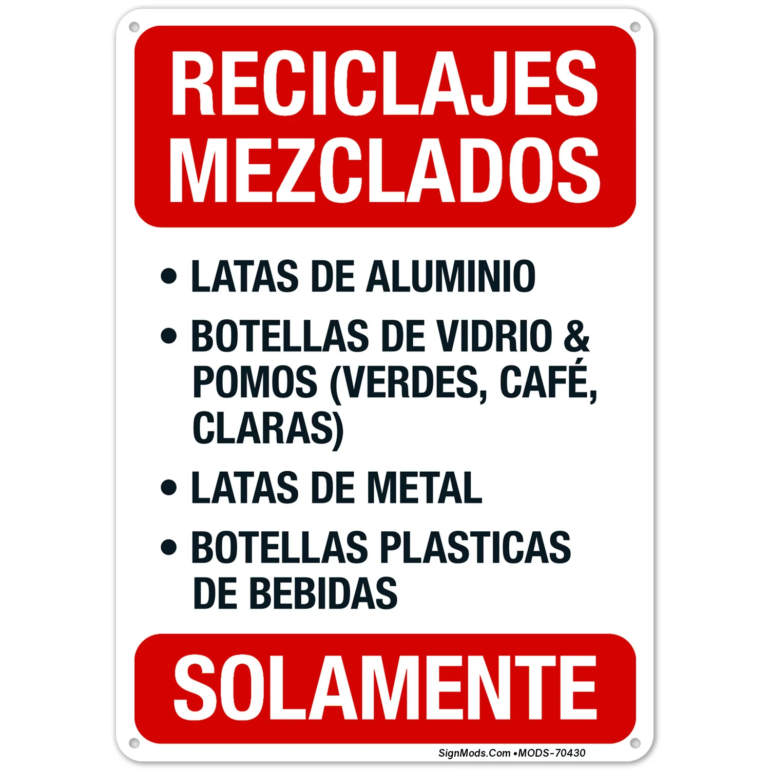 Spanish Recycling Sign | Commingled Recycling Signs | SKU: MODS-70430 ...
