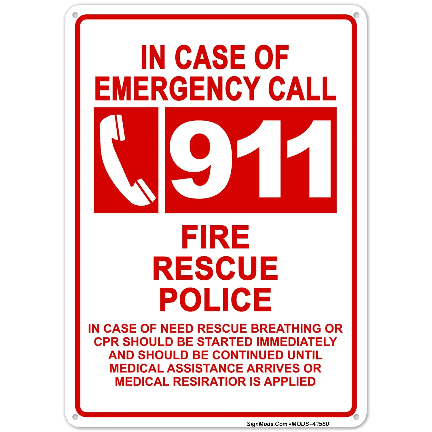 In Case Of Emergency Call 911 Sign, Fire Rescue Police | In Case Of ...