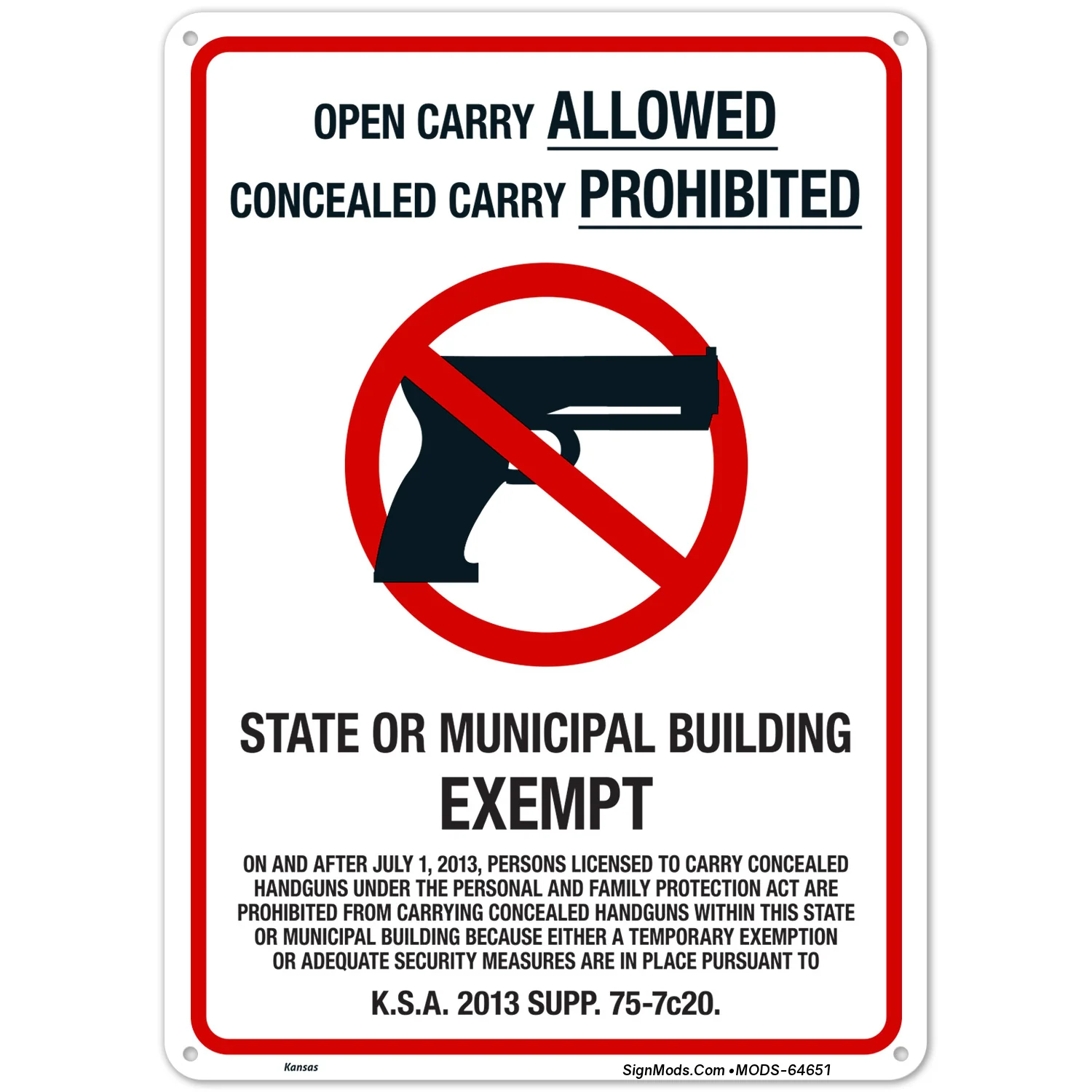 Kansas Open Carry Allowed Concealed Carry Prohibited State Or Municipal ...
