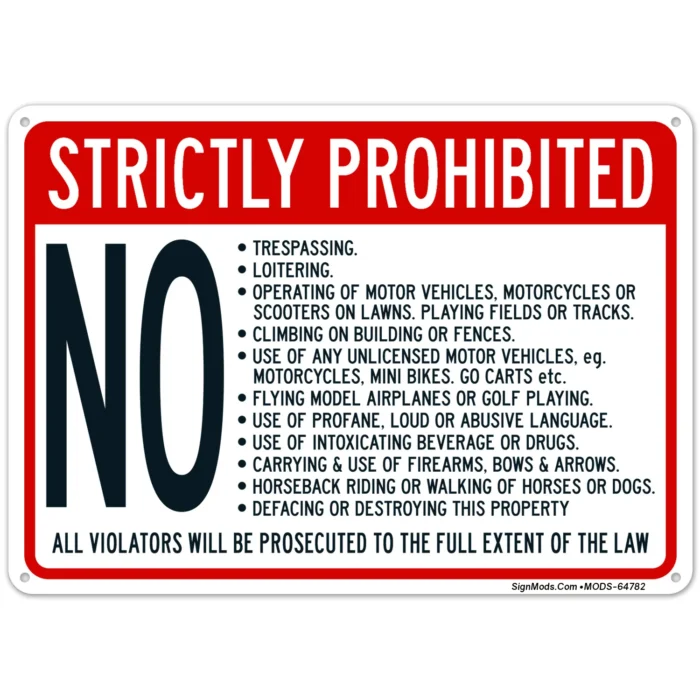 Strictly Prohibited No Trespassing Loitering Climbing On Building Or ...