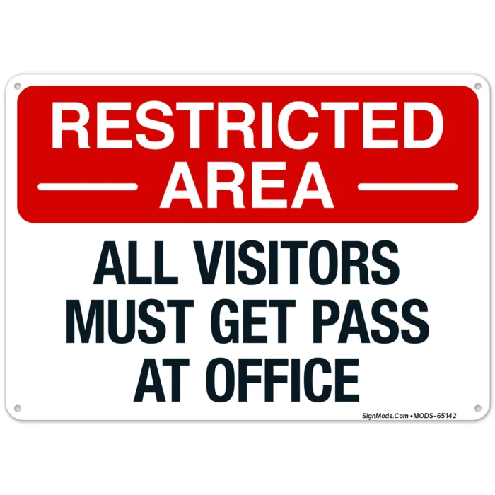 All Visitors Must Get Pass At Office Sign | Curve Warning Signs | SKU ...