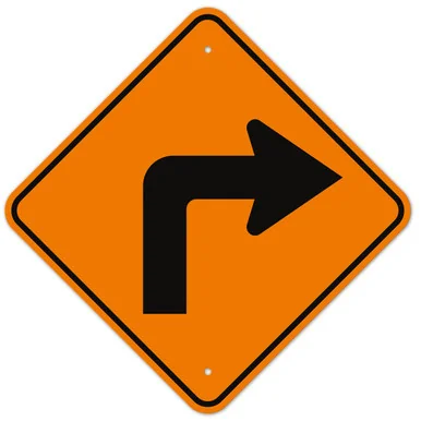 MUTCD Right Turn Orange W1-1R Sign | Blind Curve & Drive Signs | SKU ...